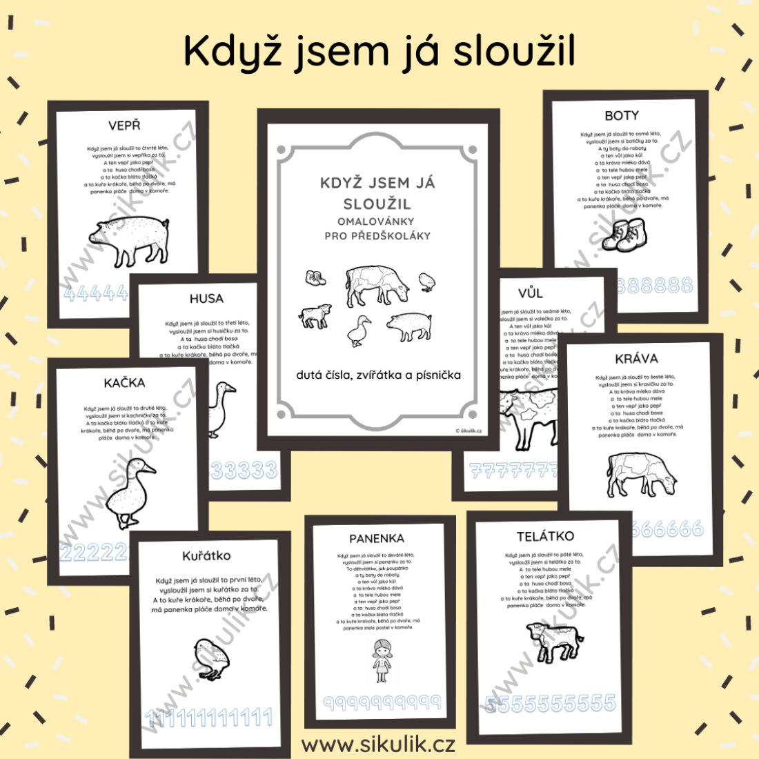 Materiál - Když Jsem Já Sloužil- Omalovánka, Dutá Čísla, Zvířátka A ...