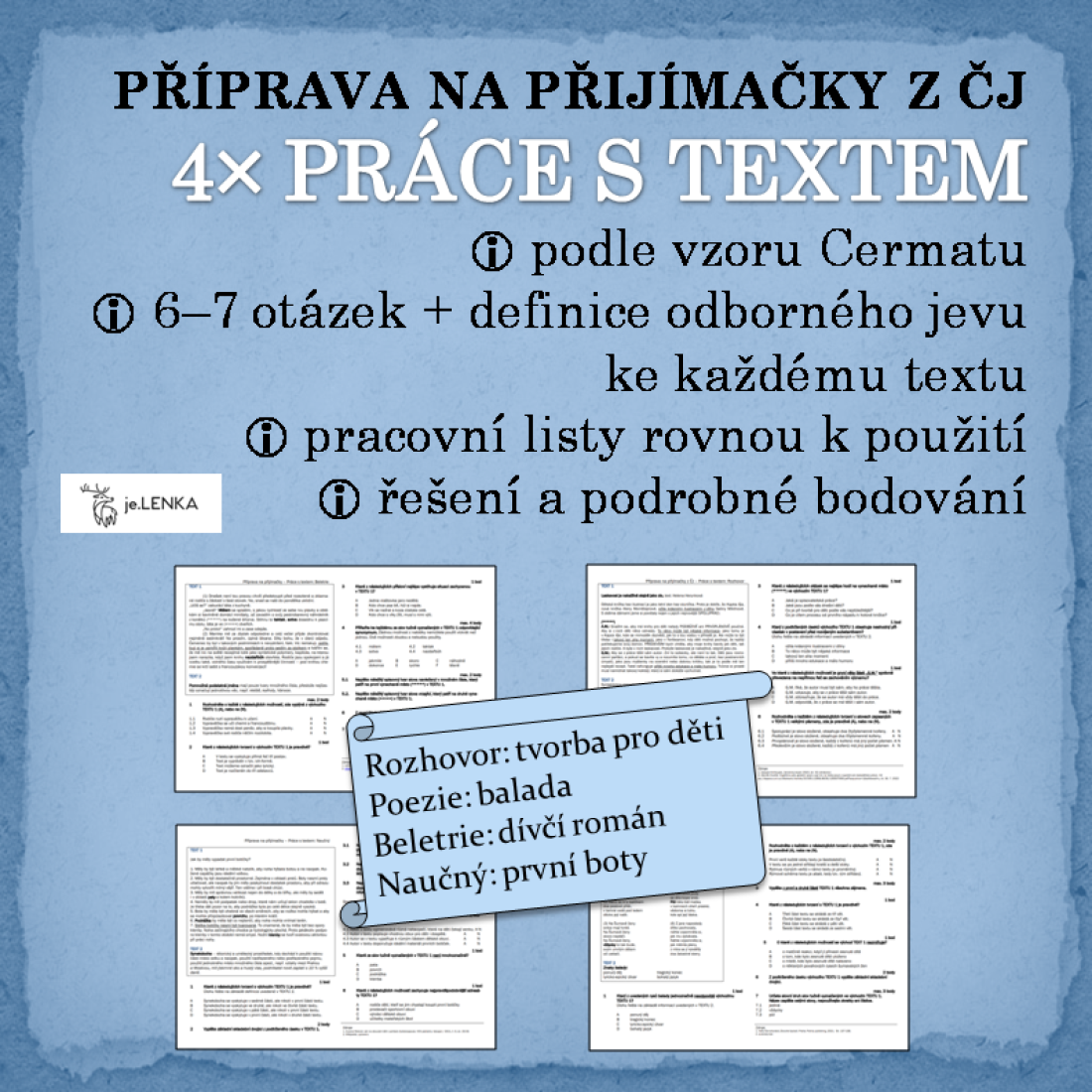 4× PRÁCE S TEXTEM - Příprava na přijímačky z ČJ | Učitelnice