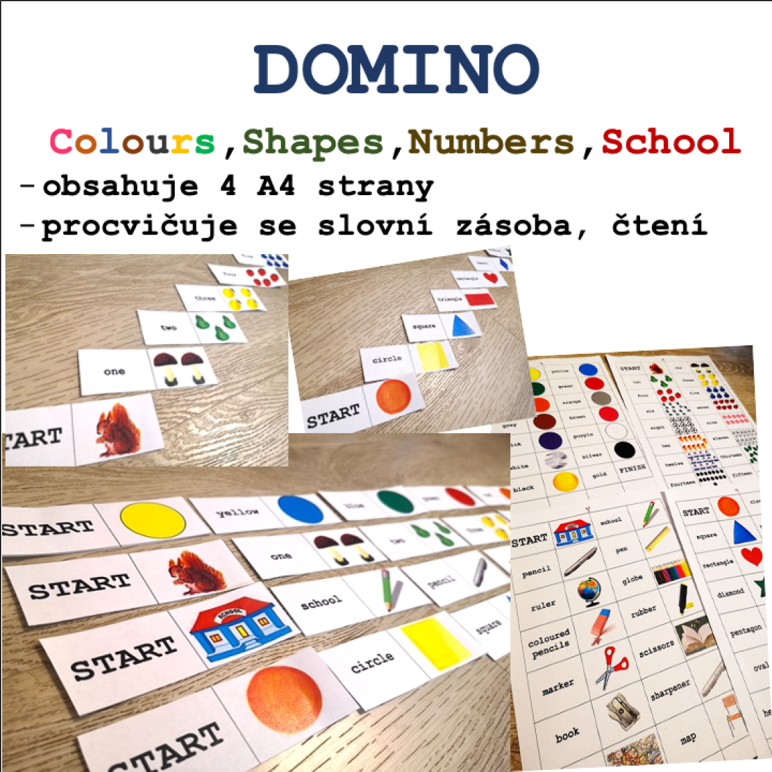DOMINO - Colours, Shapes, Numbers, School | Učitelnice