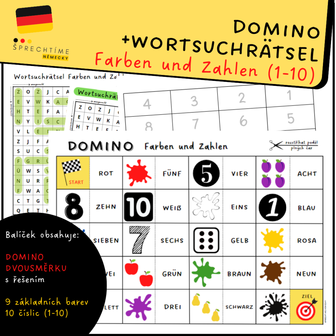 Materiál - DOMINO + DVOUSMĚRKA Farben und Zahlen (1-10)