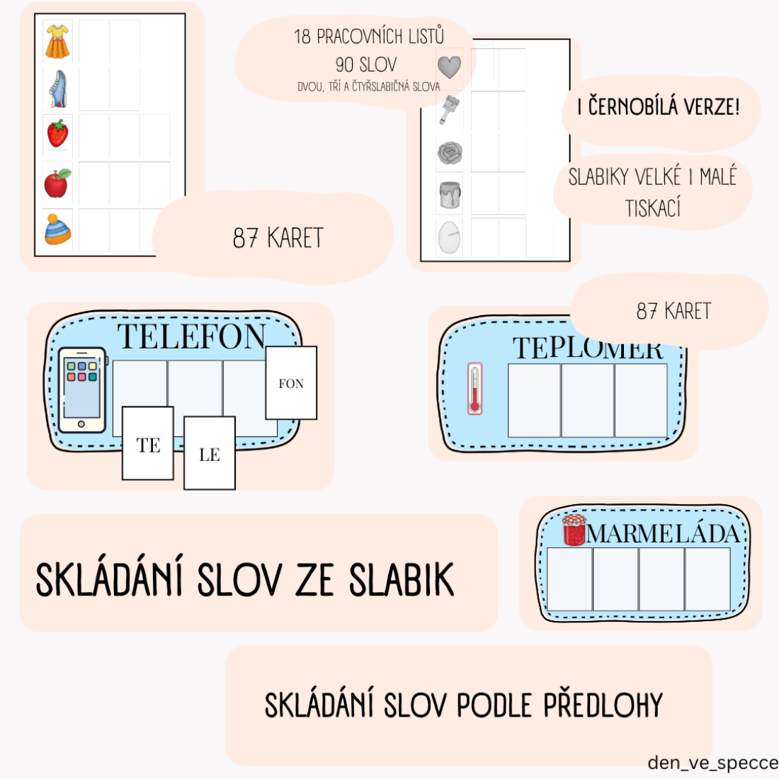 Skládání slov ze slabik a skládání slov podle předlohy | Učitelnice