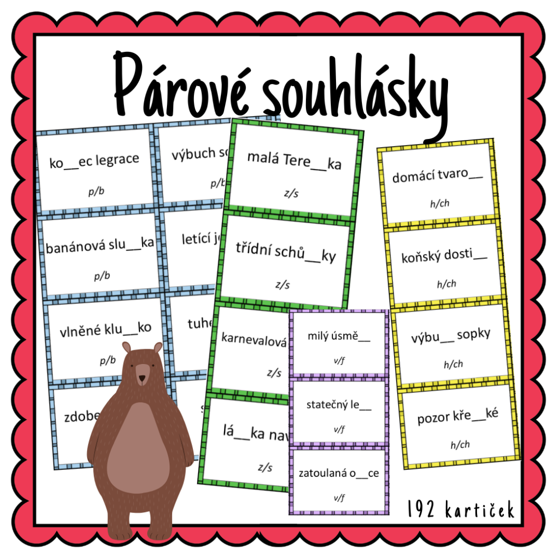 Párové souhlásky - kartičky se slovními spojeními | Učitelnice