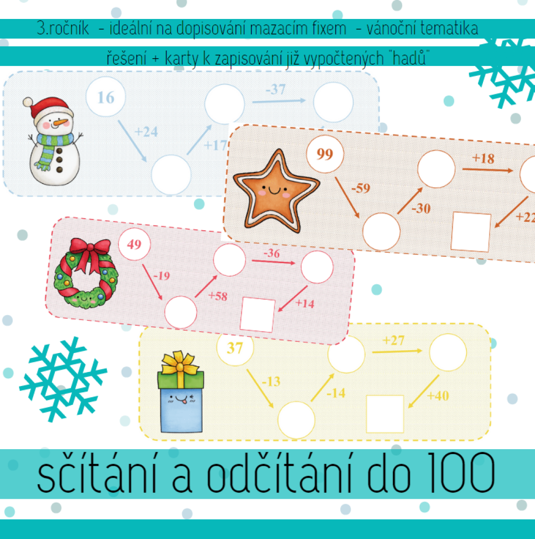 Sčítání a odčítání do 100 - vánoční obrázky | Učitelnice