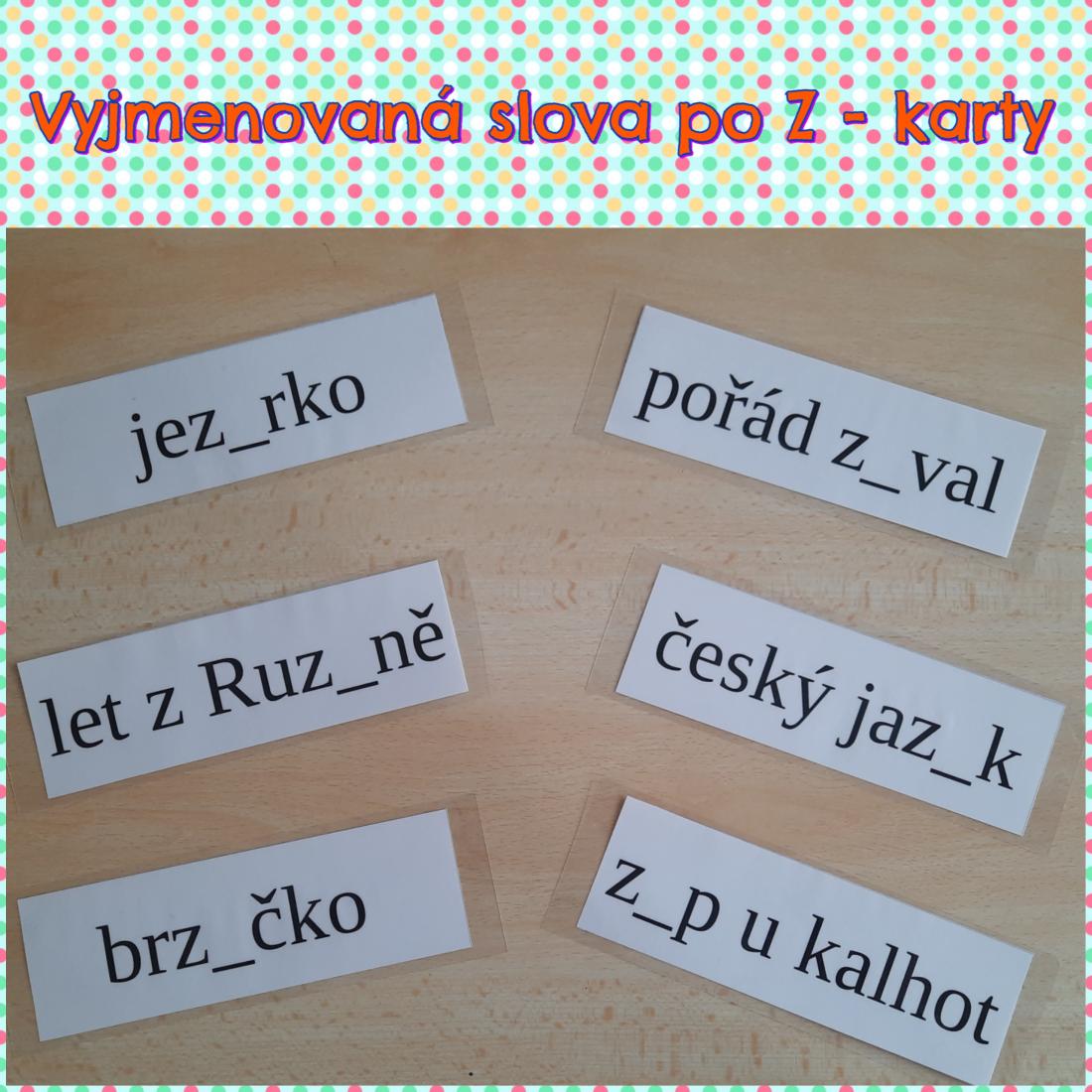 Vyjmenovaná slova po Z - karty | Učitelnice