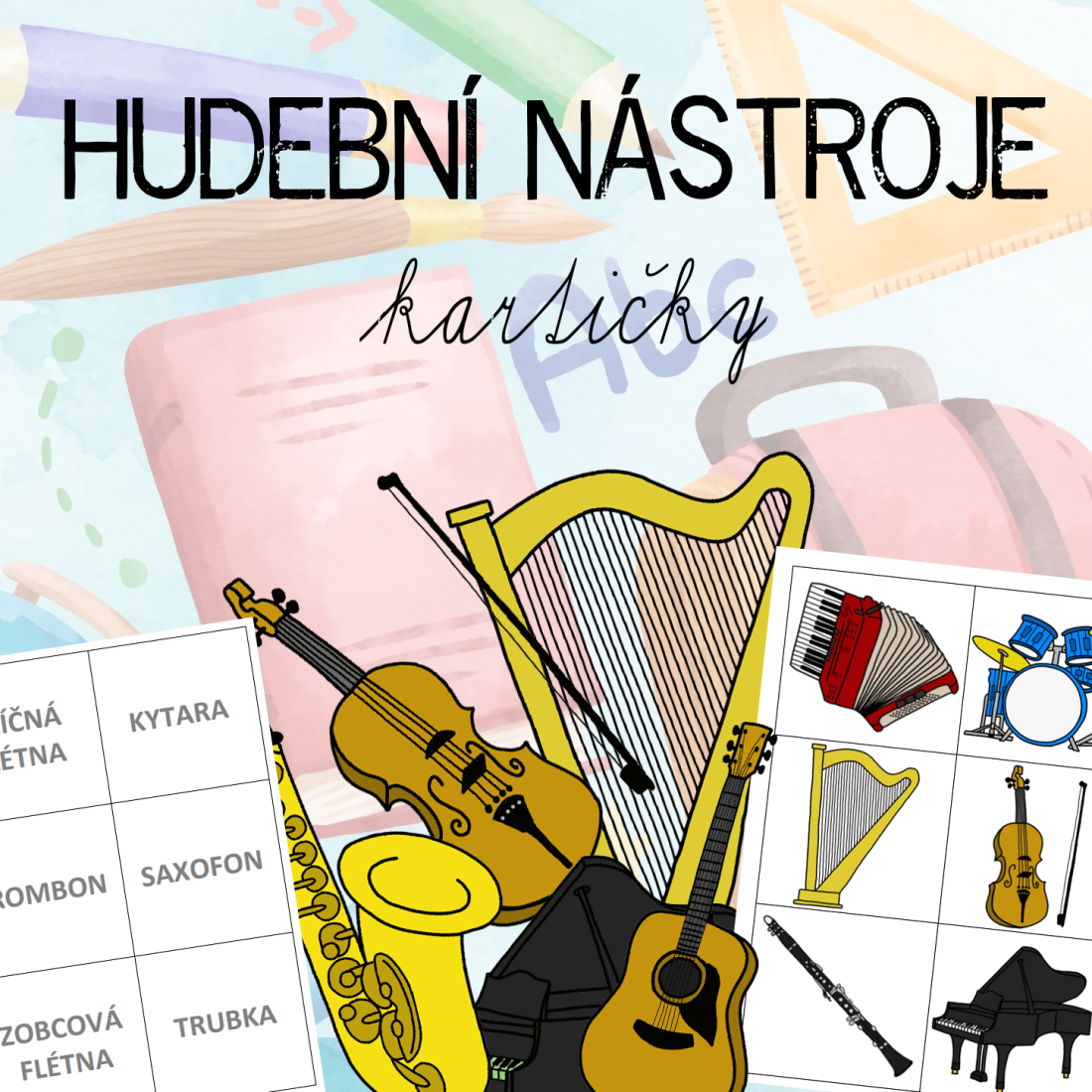 HUDEBNÍ NÁSTROJE - kartičky | Učitelnice