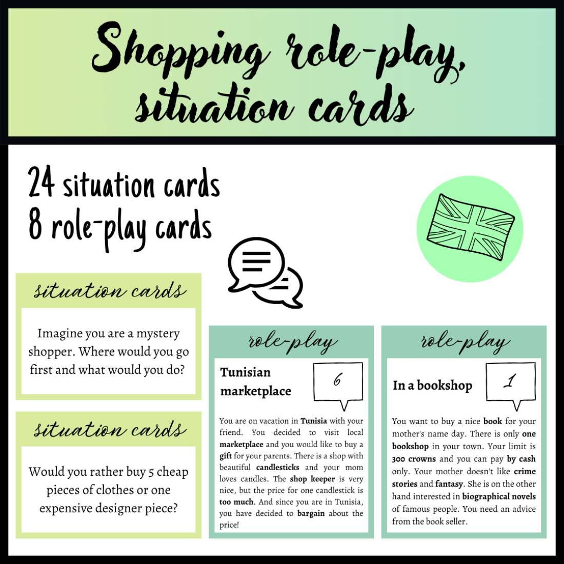 Materiál - SHOPPING – situation cards, role-play