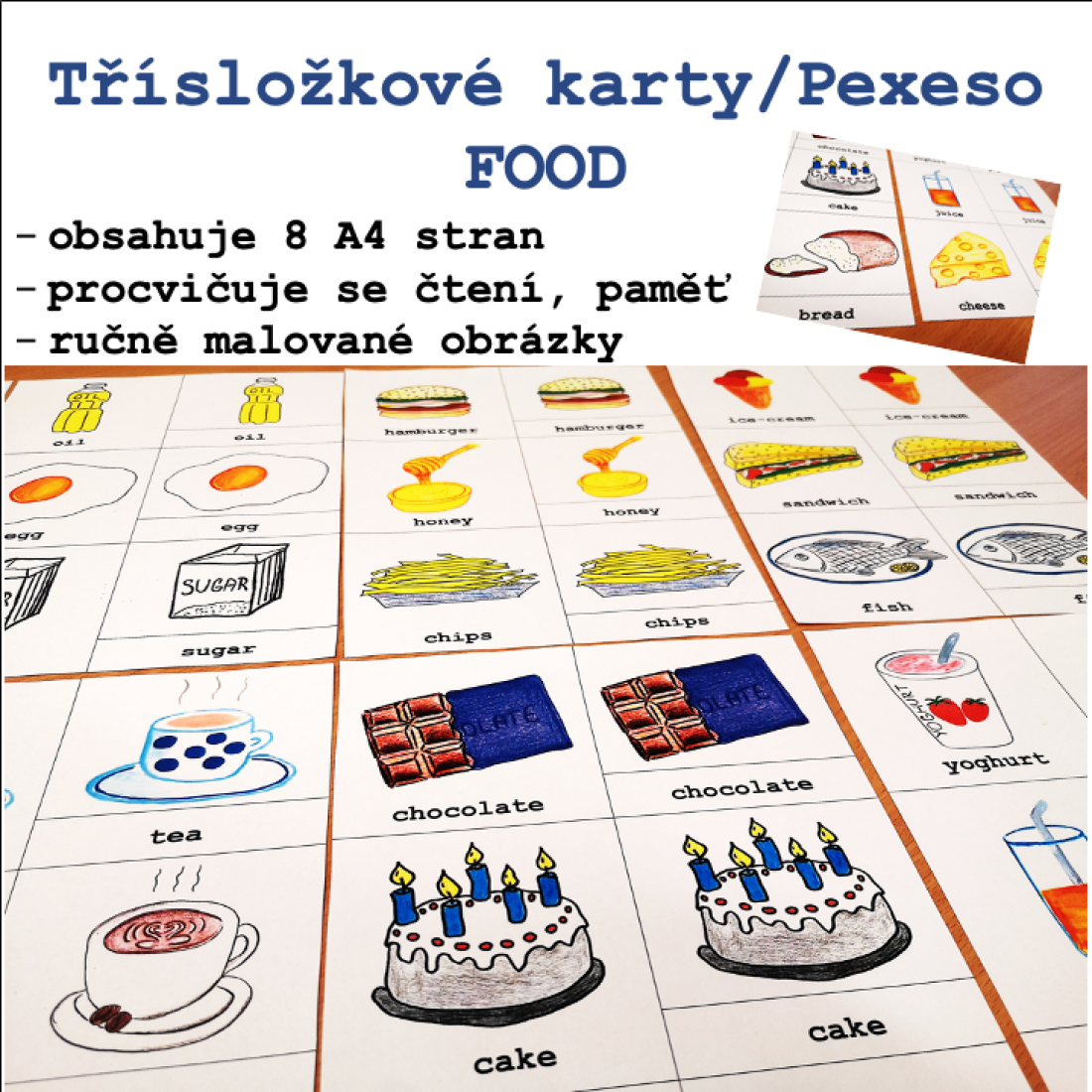 Třísložkové karty/Pexeso - FOOD | Učitelnice