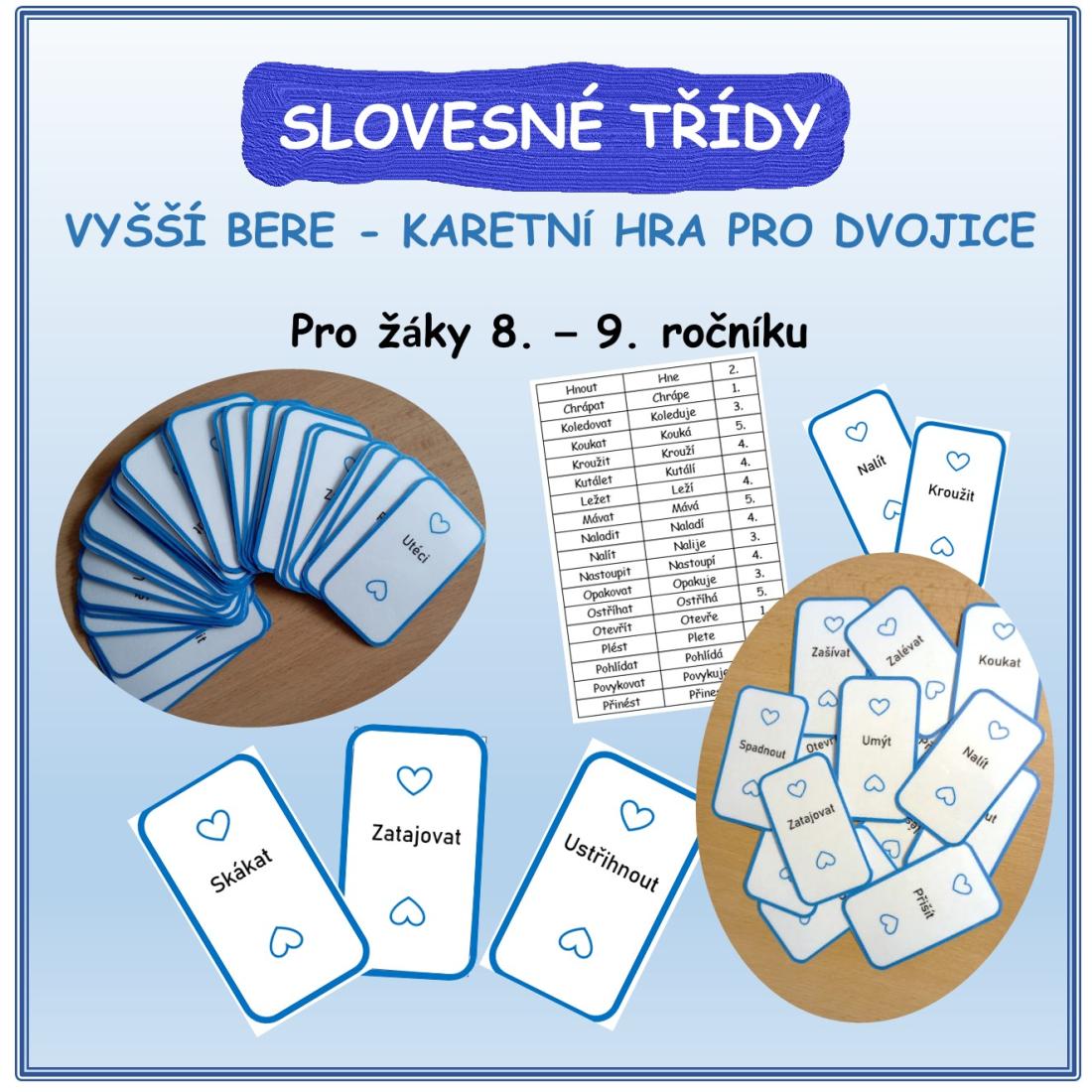 Materiál - Slovesné třídy - karetní hra pro dvojice