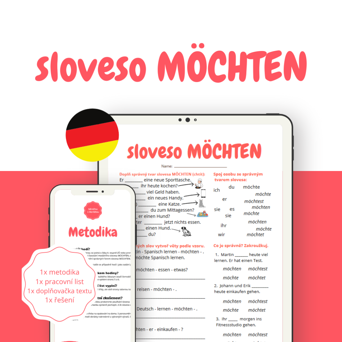 Sloveso MÖCHTEN: pracovní list a doplňovačka textu | Učitelnice