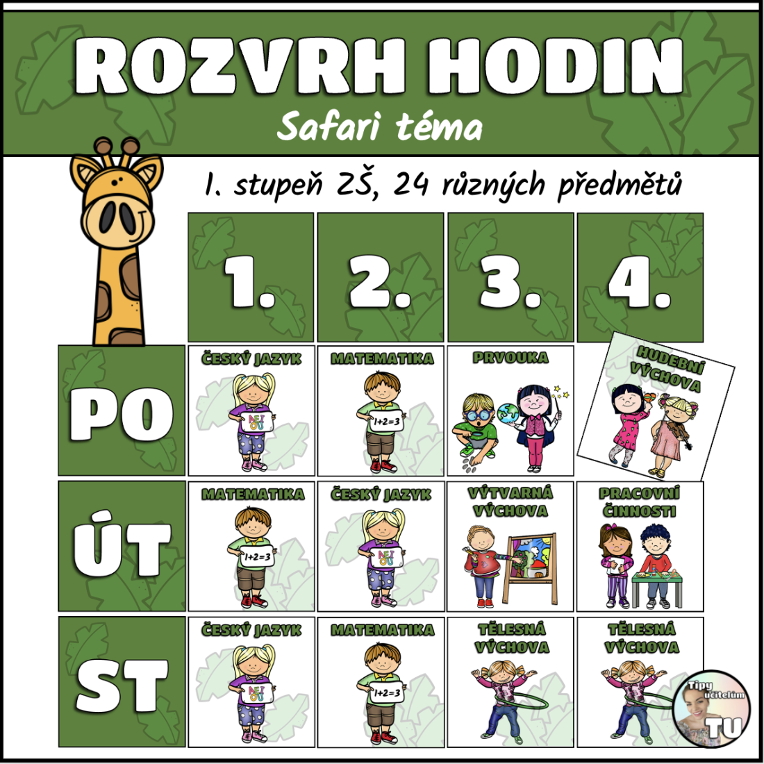 Velký rozvrh hodin - safari téma | Učitelnice