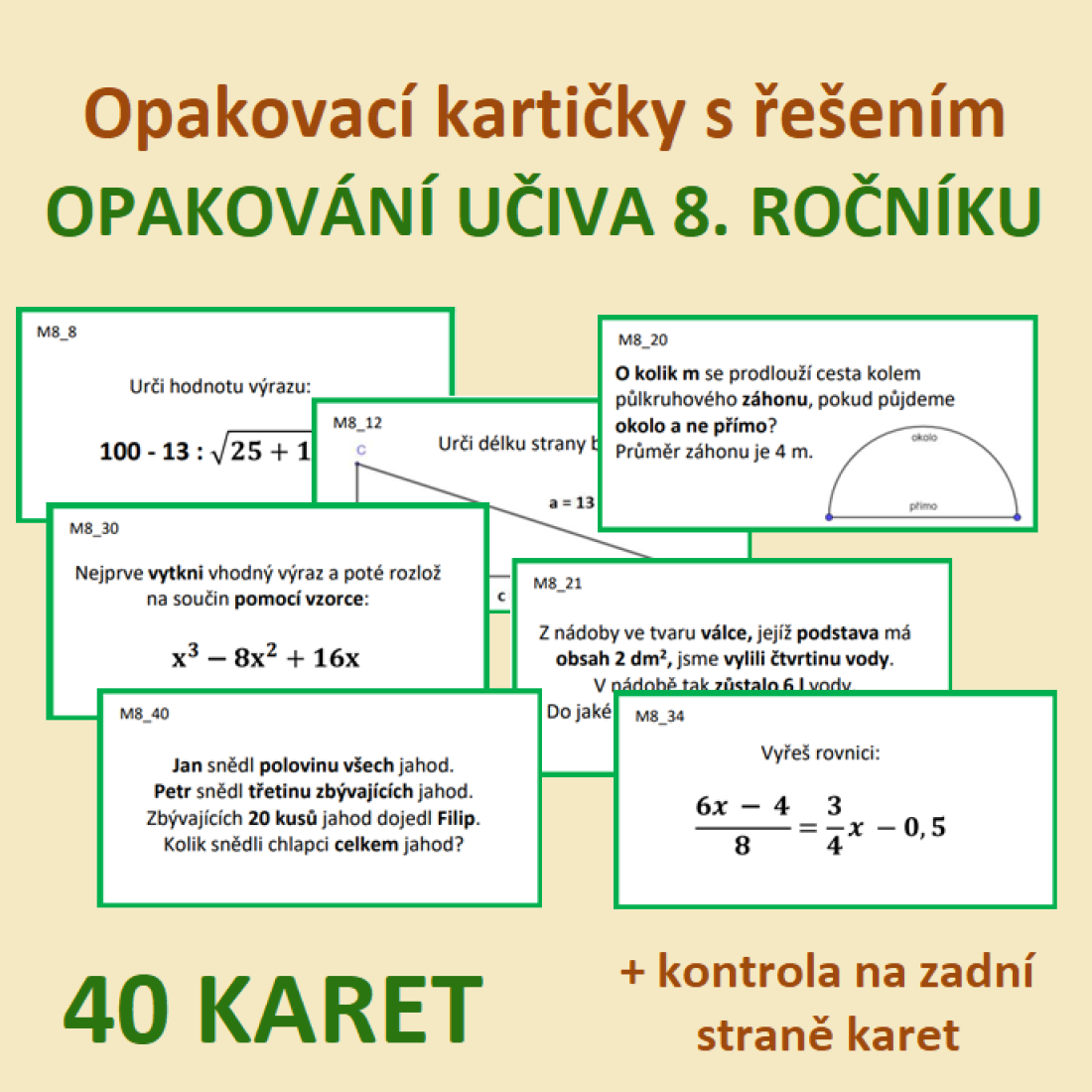 Opakovací kartičky s řešením - OPAKOVÁNÍ UČIVA 8. ROČNÍKU | Učitelnice