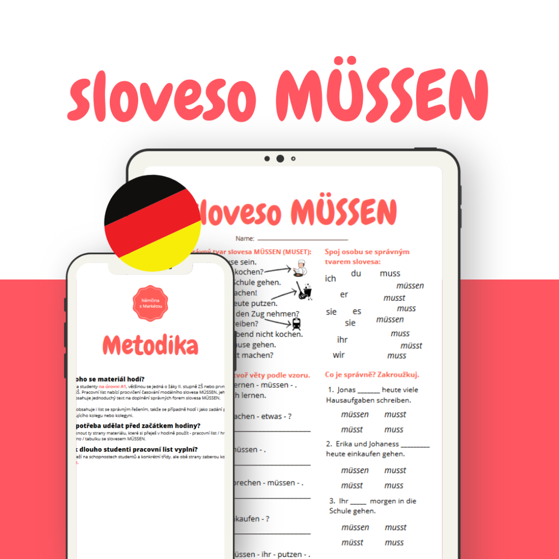 Sloveso MÜSSEN: pracovní list, doplňovačka textu a domino | Učitelnice