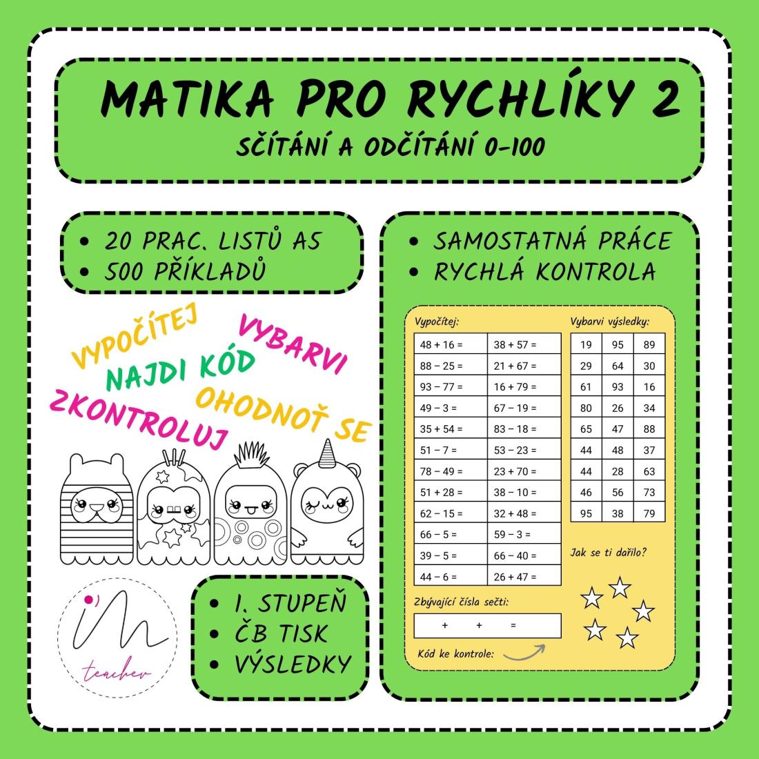 MATIKA PRO RYCHLÍKY 2 - sčítání a odčítání 0-100 | Učitelnice