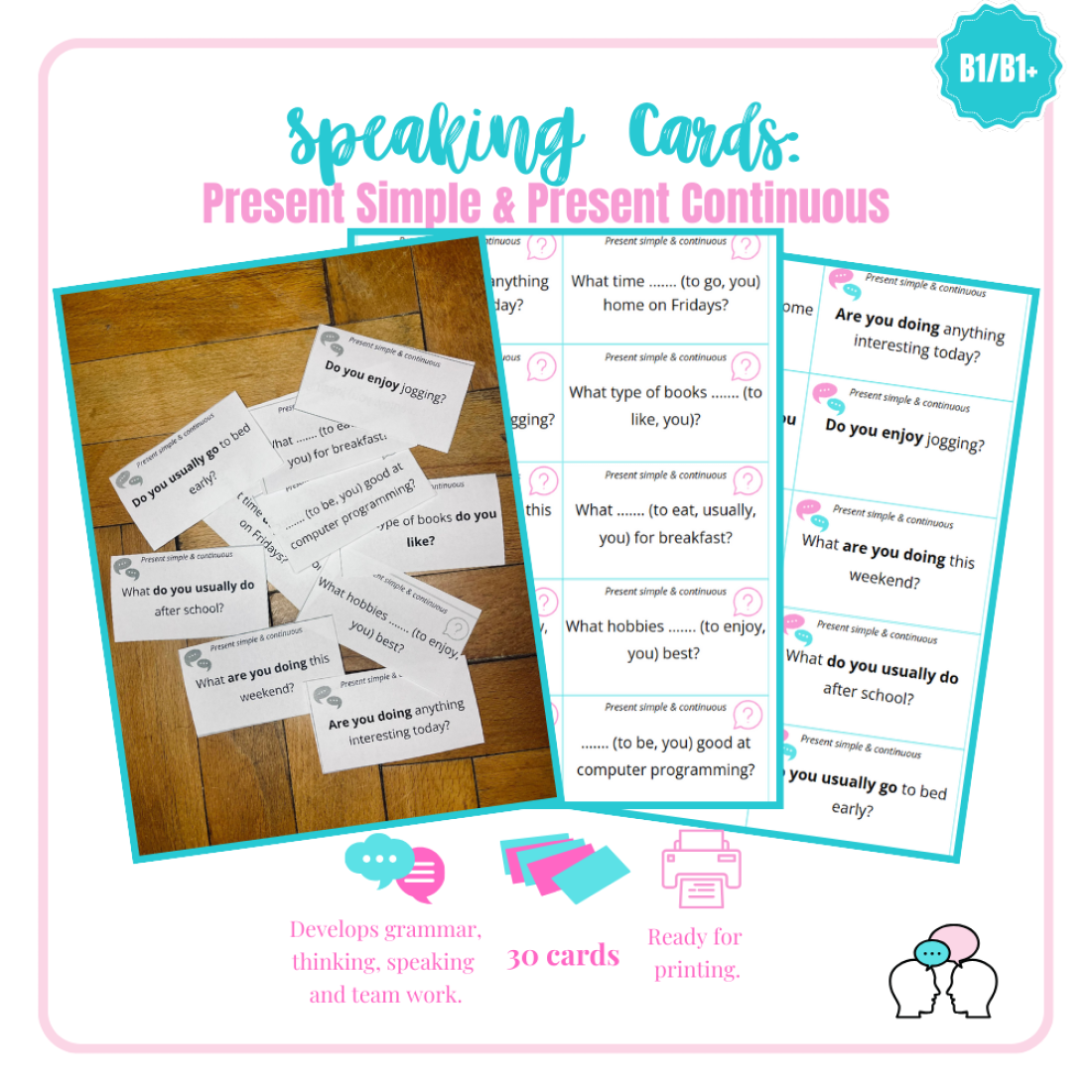 Speaking cards: Present Simple & Present Continuous (B1-B1+, SŠ, 9 ...