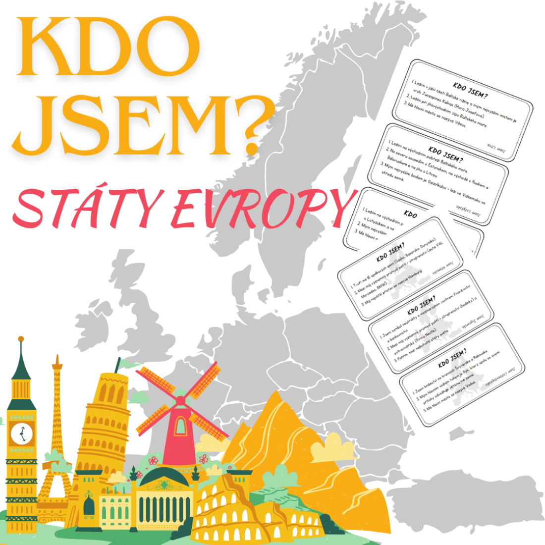 Kdo jsem? Jsem . . . - státy Evropy - kartičky | Učitelnice
