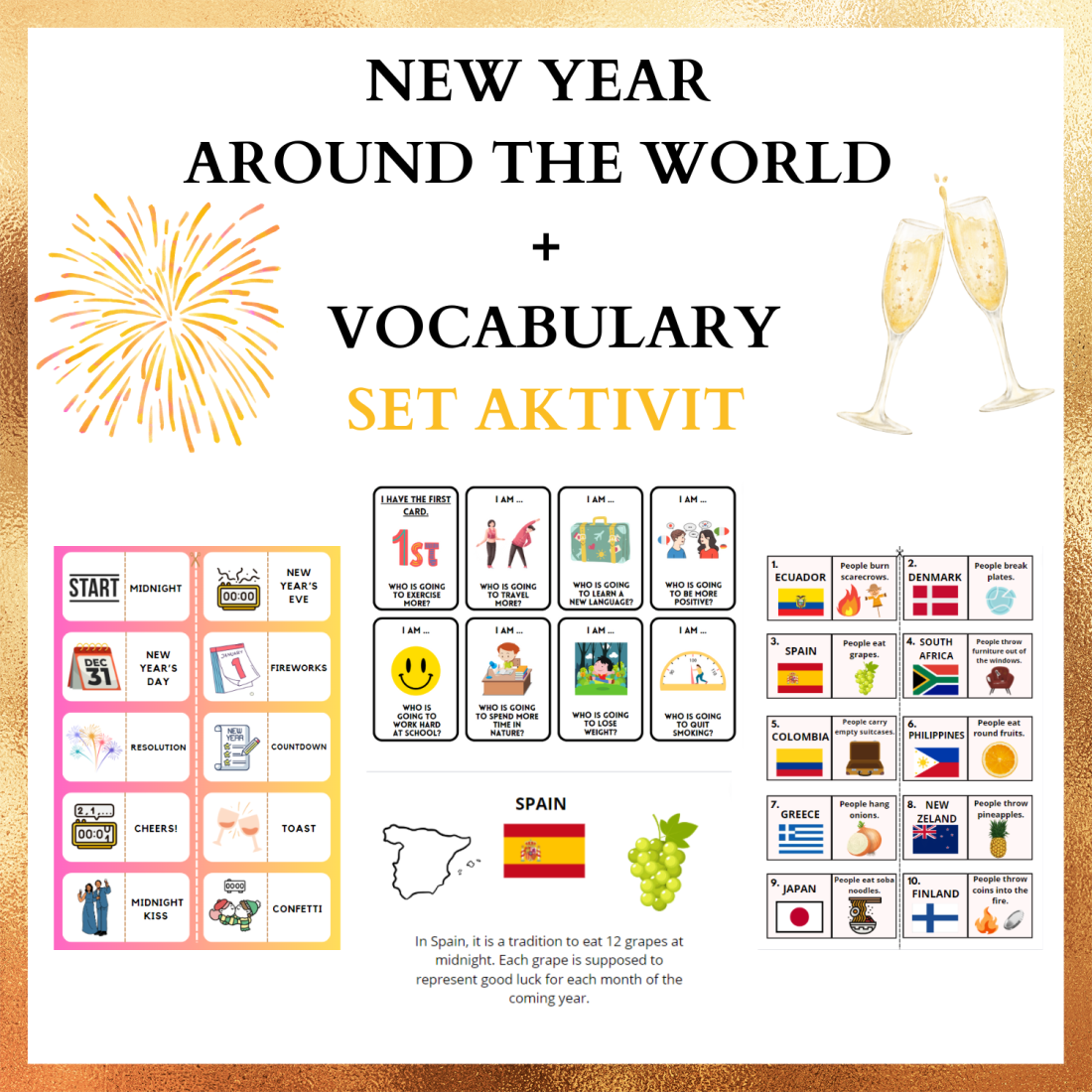 Materiál - NEW YEAR AROUND THE WORLD + VOCABULARY - SET AKTIVIT