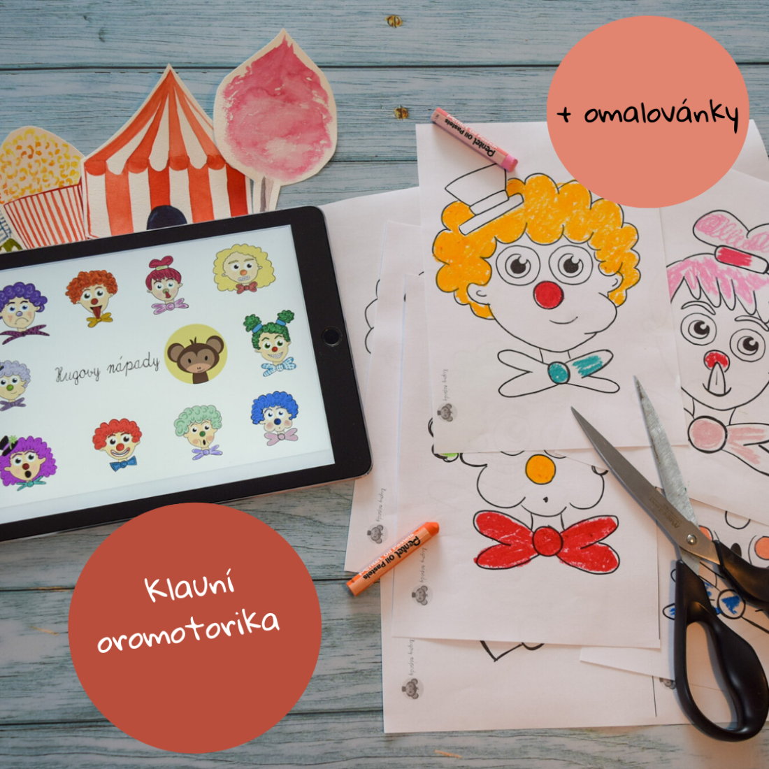 Klauní oromotorika - barevná verze a omalovánky | Učitelnice