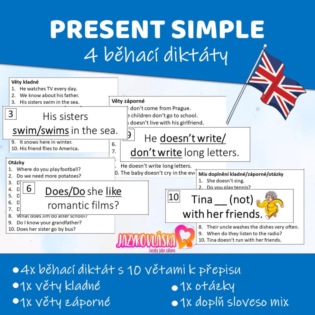 Present simple běhací diktáty | Učitelnice