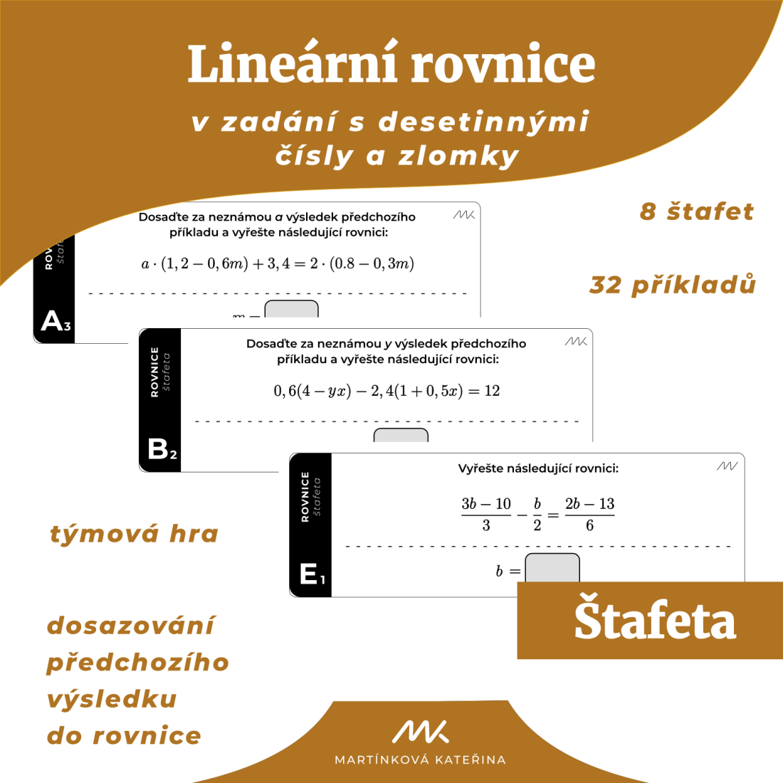 ŘEŠENÍ LINEÁRNÍCH ROVNIC II. - štafeta | Učitelnice