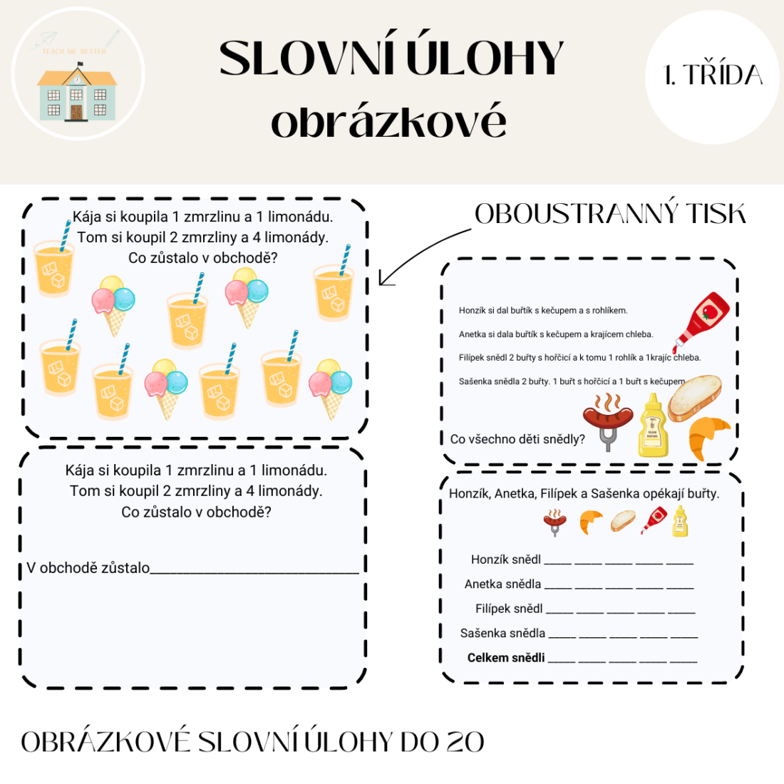 Obrázkové slovní úlohy do 20 | Učitelnice