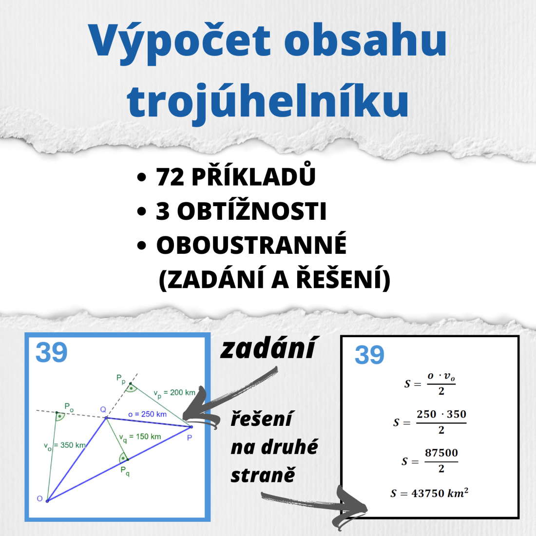 Výpočet obsahu trojúhelníku - oboustranné kartičky | Učitelnice