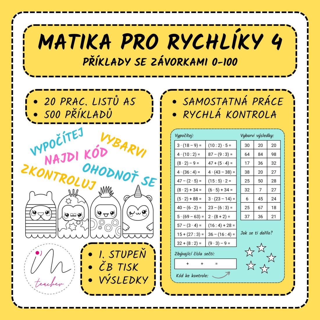 MATIKA PRO RYCHLÍKY 4 - příklady se závorkami 0-100 | Učitelnice