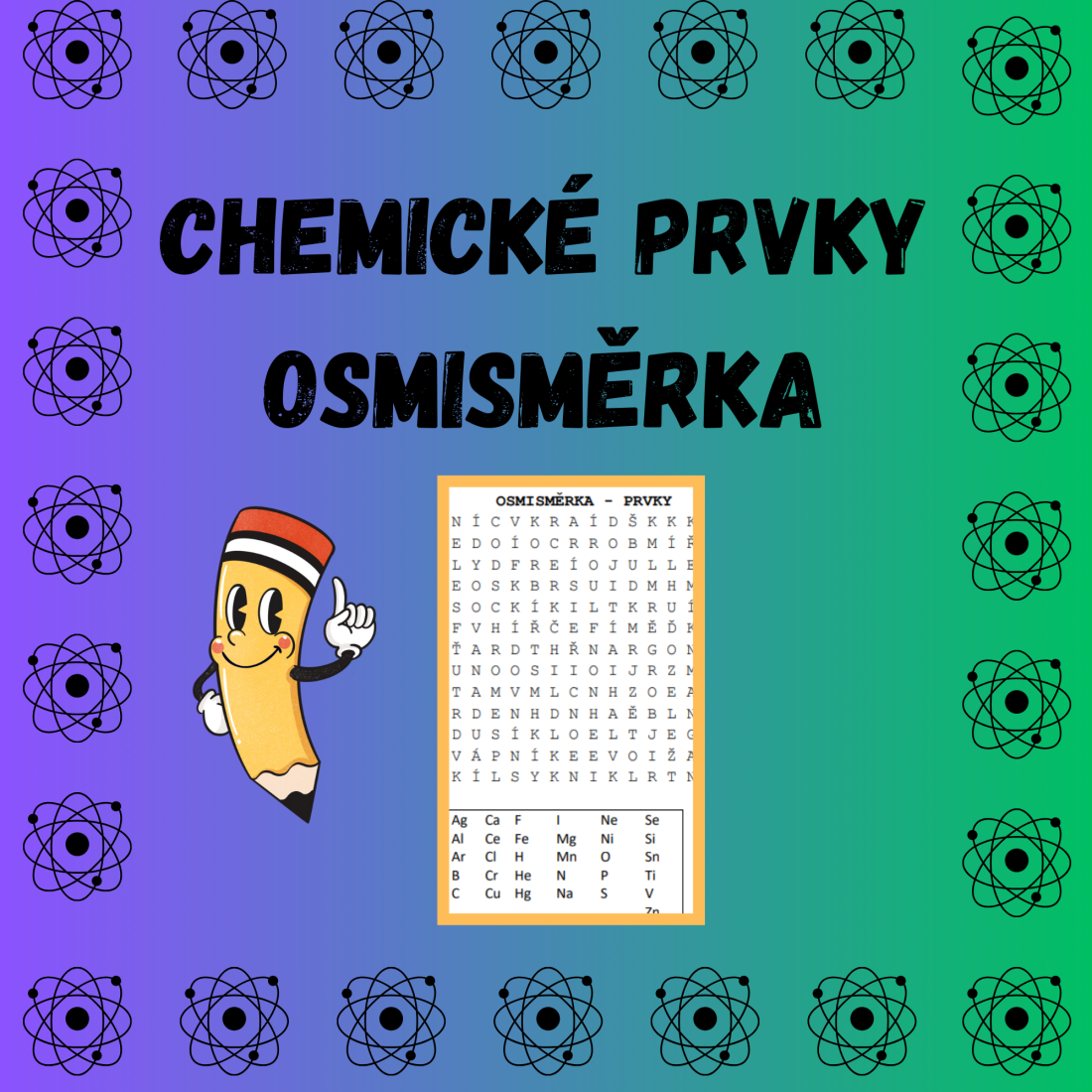 Materiál - Chemické prvky - osmisměrka