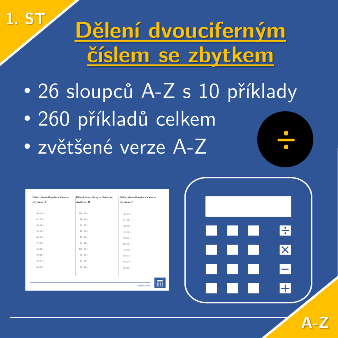 Materiál - Dělení dvouciferným číslem se zbytkem, 26 sloupců