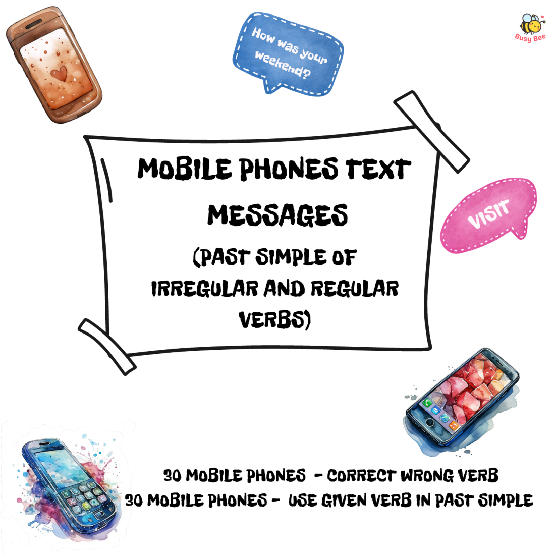 MOBILE PHONES TEXT MESSAGES (Past simple of irregular and regular verbs ...