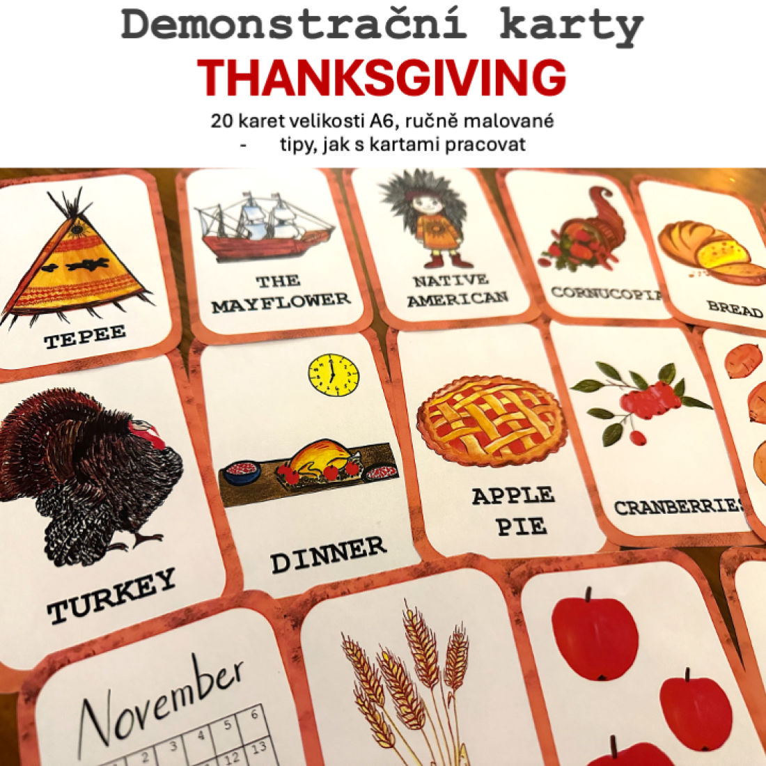Demonstrační karty - flashcards - THANKSGIVING | Učitelnice