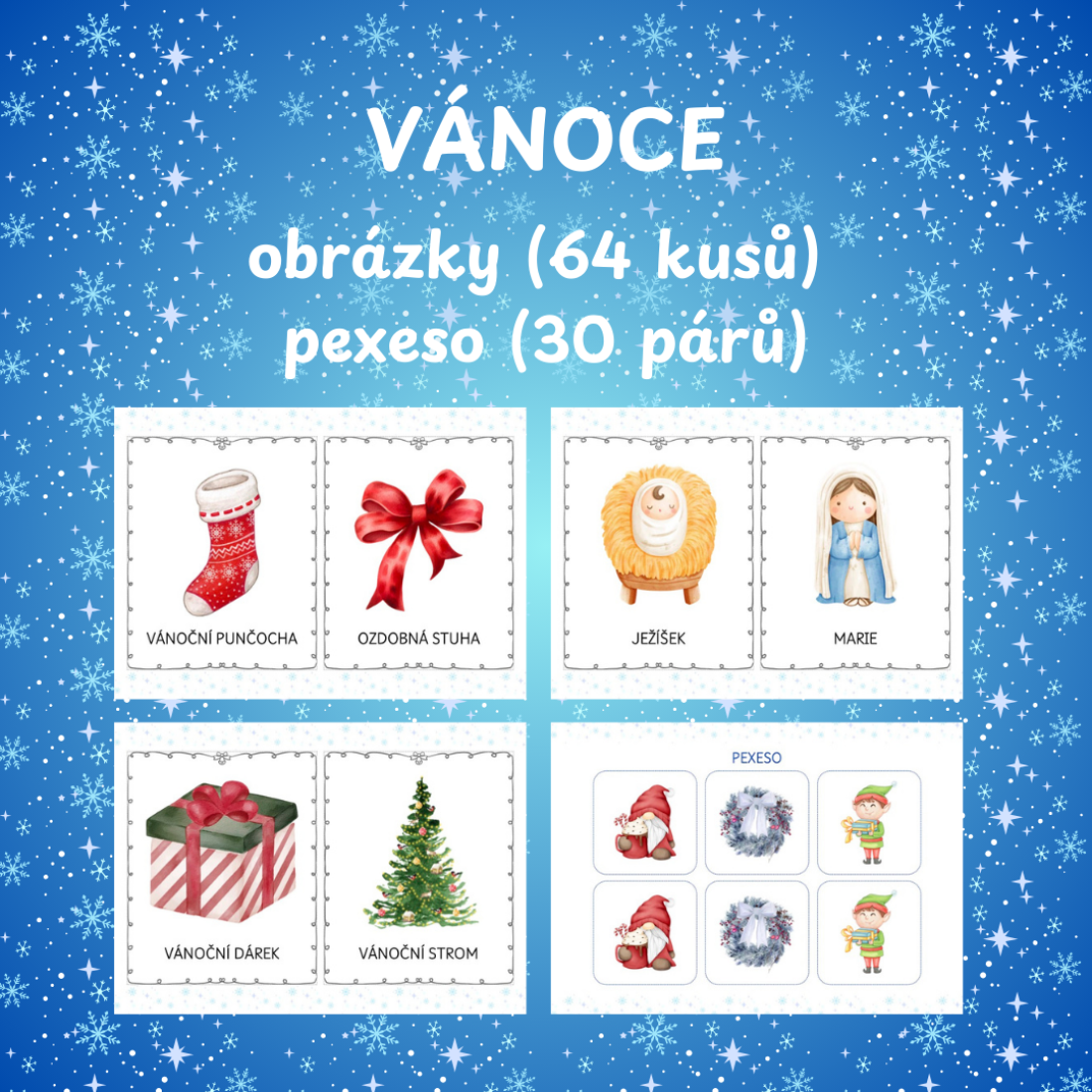 Materiál - Vánoce - 64 demonstračních obrázků, hra pexeso