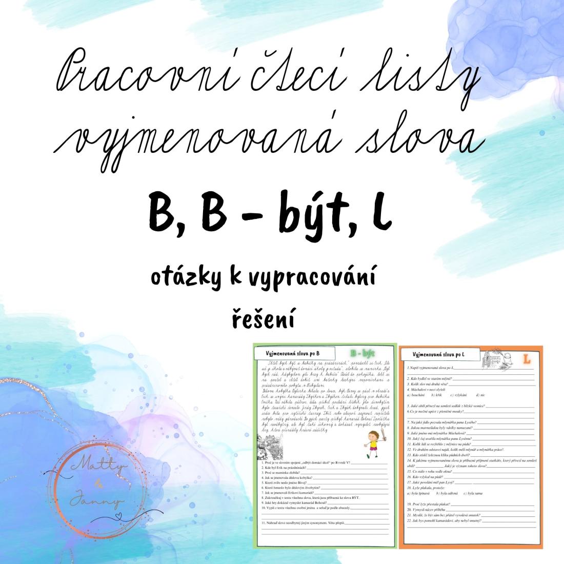 Pracovní čtecí listy vyjmenovaná slova B, B - být, L | Učitelnice