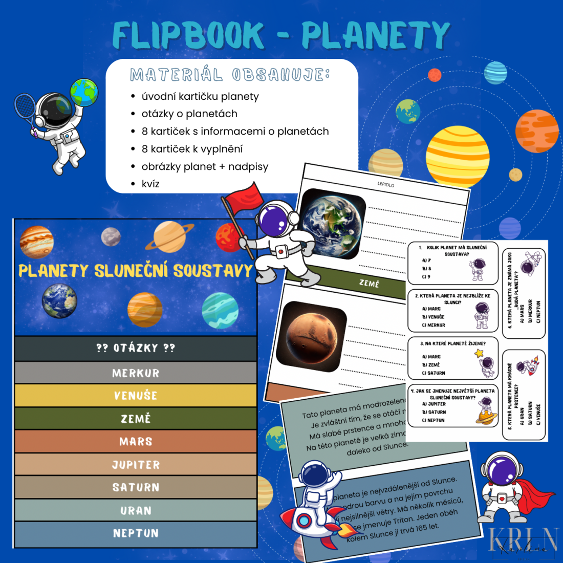 Materiál - PLANETY - FLIPBOOK