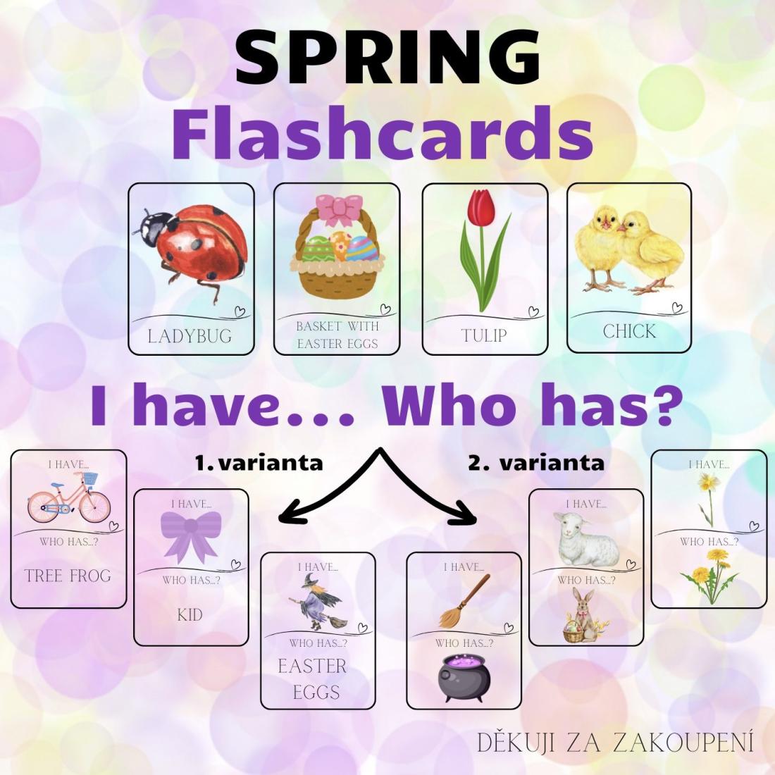 SPRING - 156 kartiček - flashcards, I have. Who has? - 2 varianty hry ...