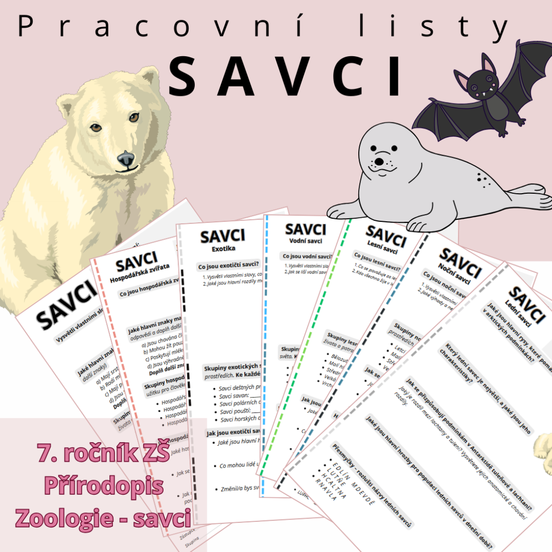 PRACOVNÍ LISTY - savci (7. ročník, přírodopis, zoologie - savci ...