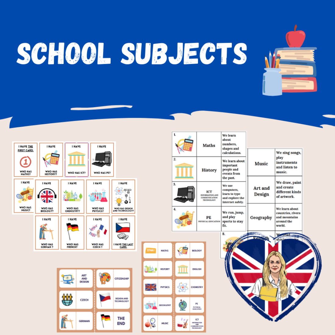 Materiál - SCHOOL SUBJECTS - SET AKTIVIT