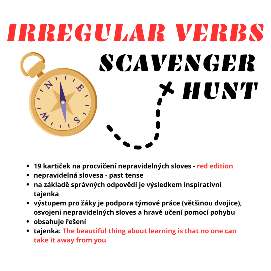 Irregular verbs (past tense) Scavenger hunt - red edition | Učitelnice