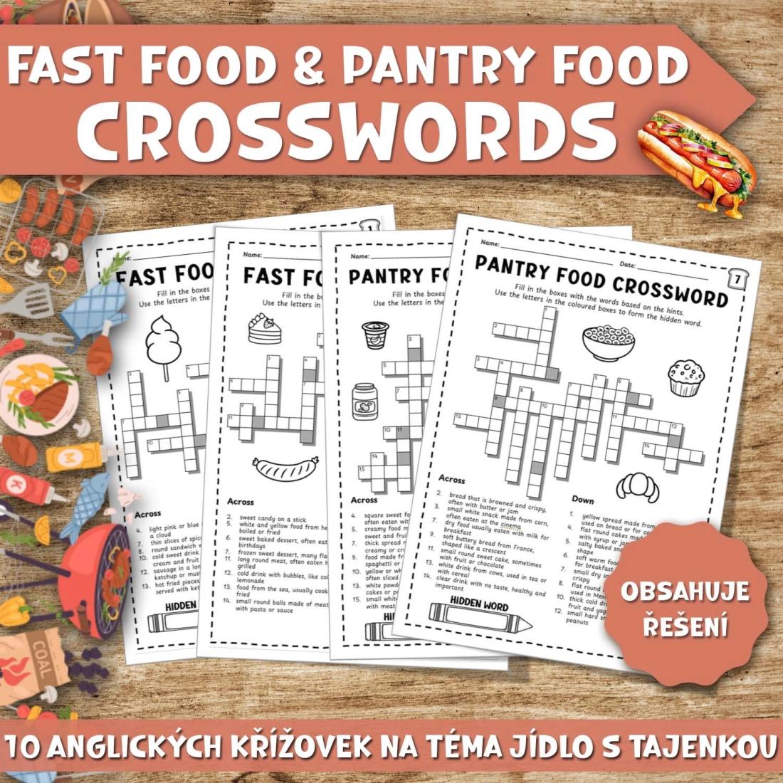 FAST FOOD & PANTRY FOOD CROSSWORDS - Hidden Words | Anglické křížovky ...