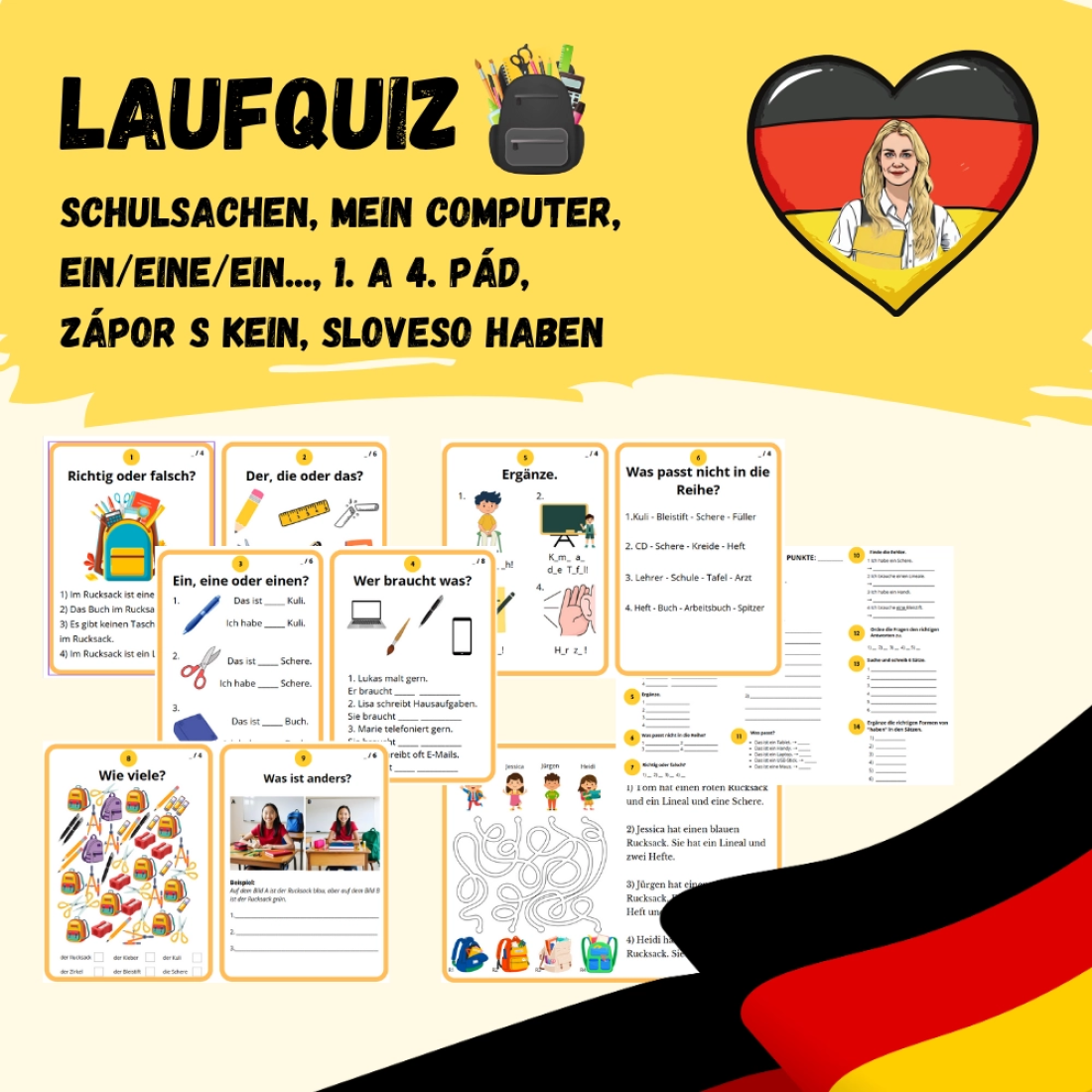 Laufquiz - Schulsachen + DMM1 E3 | Učitelnice