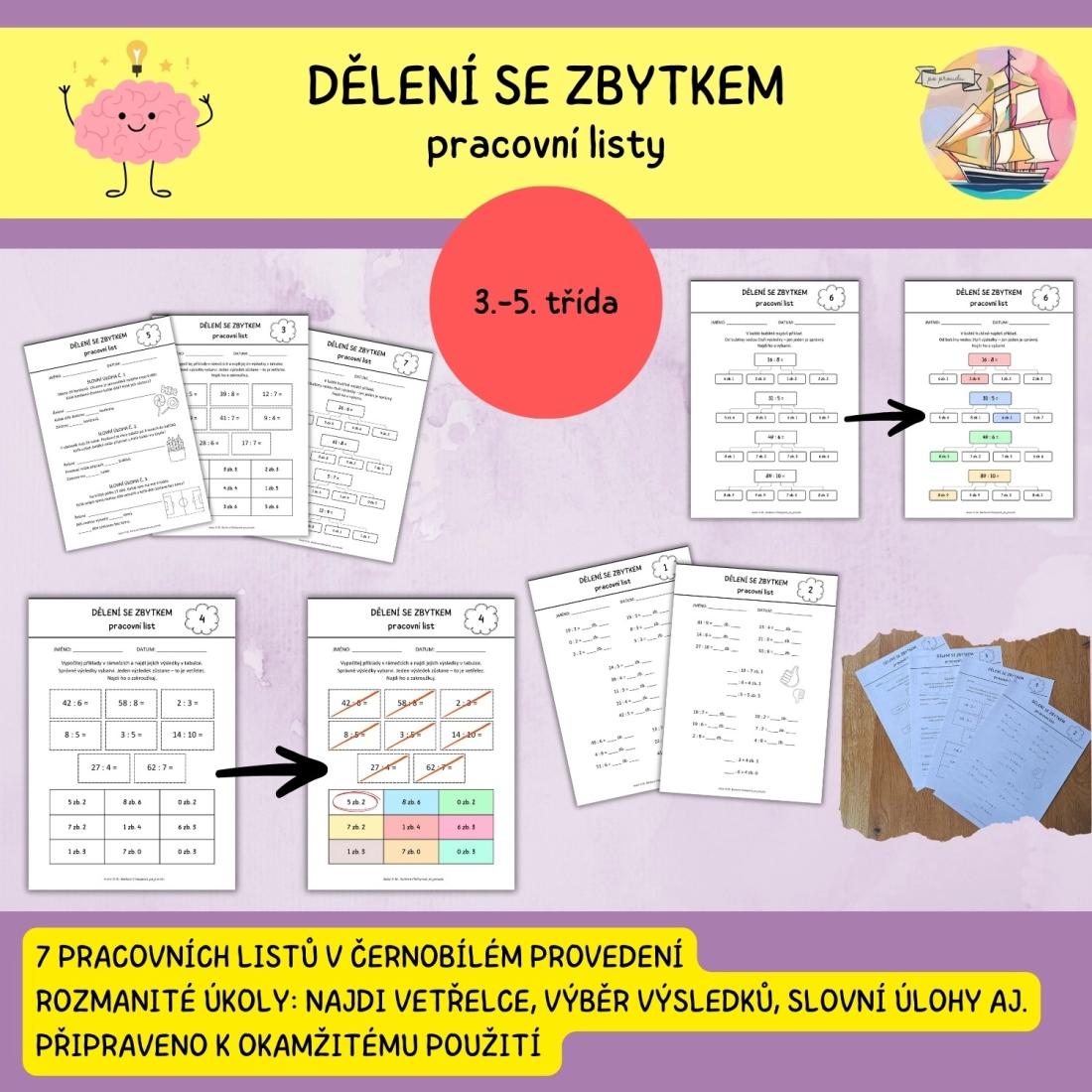 Dělení se zbytkem - pracovní listy | Učitelnice