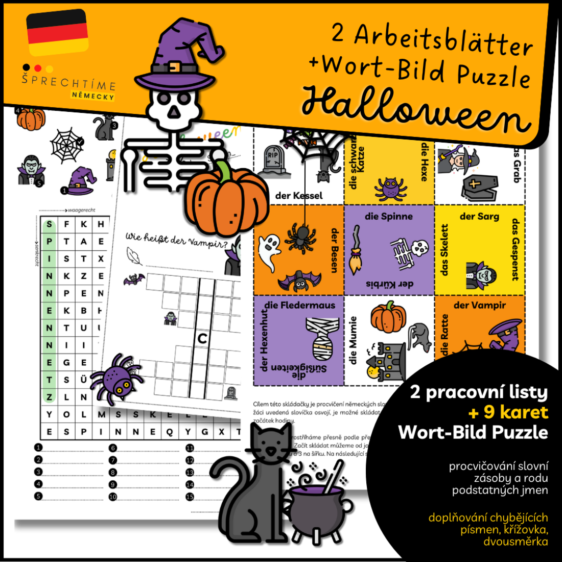 Arbeitsblätter und Wort-Bild Puzzle zum Thema "Halloween" | Učitelnice