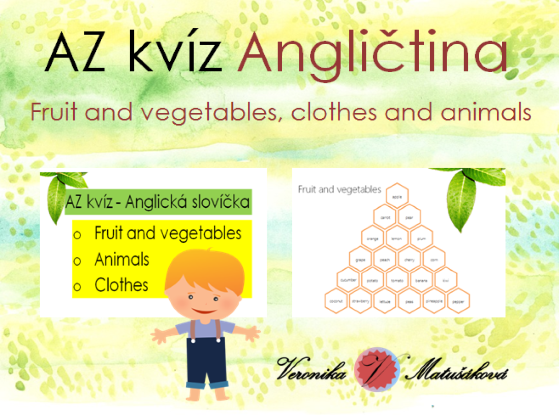 Anglický AZ kvíz ovoce a zelenina, zvířata, oblečení | Učitelnice