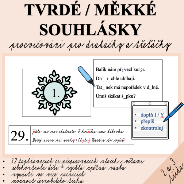 Materiál - Kartotéka slov - měkké a tvrdé souhlásky
