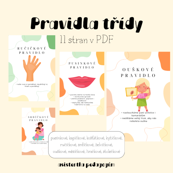 Materiál - VÝZDOBA - ŠKOLKOVÁ PRAVIDLA (BÁSNIČKY NEBO TEXT)