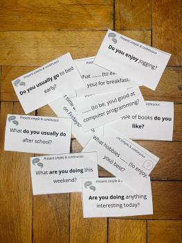 Speaking cards: Present Simple & Present Continuous (B1-B1+, SŠ, 9 ...